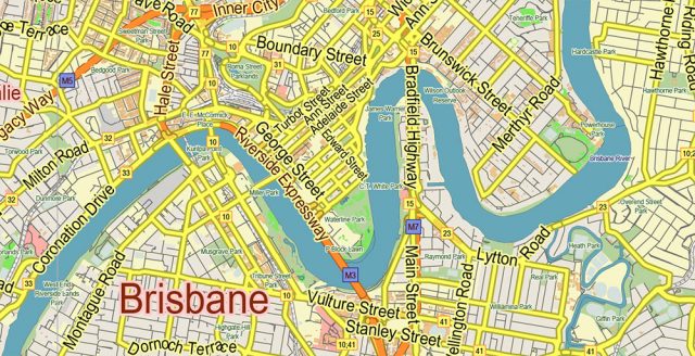 Brisbane Australia PDF Vector Map: City Plan Low Detailed (for small ...