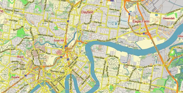 Brisbane Australia PDF Vector Map: City Plan Low Detailed (for small ...