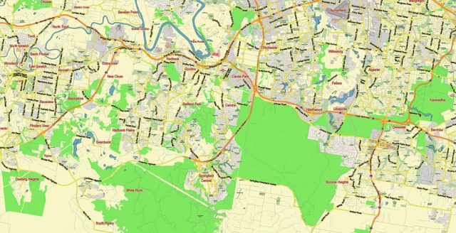 Brisbane Australia PDF Vector Map: City Plan Low Detailed (for small ...
