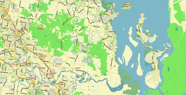Brisbane Australia PDF Vector Map: City Plan Low Detailed (for small ...