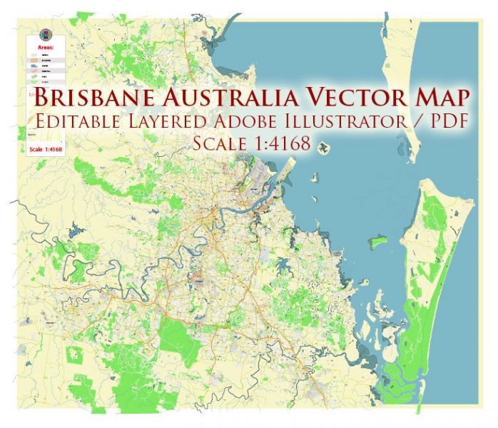 Brisbane PDF Map Australia printable vector City Plan V3.08 editable ...