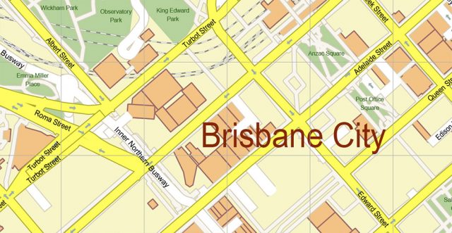 Brisbane Australia PDF Vector Map: Accurate High Detailed City Plan ...