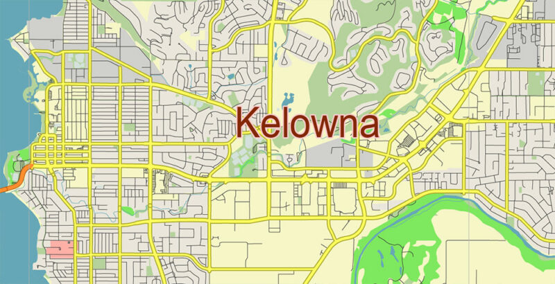 Kelowna British Columbia Canada Vector Map Free Editable Layered Adobe ...