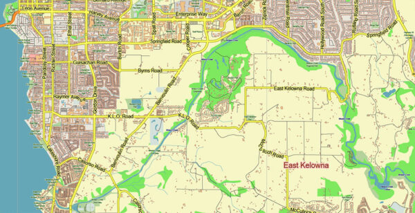 Kelowna Canada Map Vector City Plan Low Detailed (for small print size ...