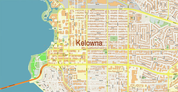 Kelowna BC Canada Map Vector Accurate High Detailed City Plan editable ...