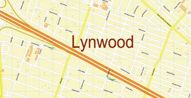 Lynwood California US DXF Map Vector Exact City Plan High Detailed ...