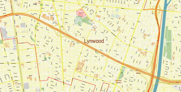 Lynwood California US DXF Map Vector Exact City Plan High Detailed ...