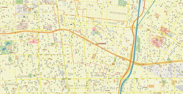 Lynwood California US DXF Map Vector Exact City Plan High Detailed ...