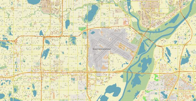 Minneapolis + Saint Paul Minnesota US Map Vector Accurate High Detailed ...