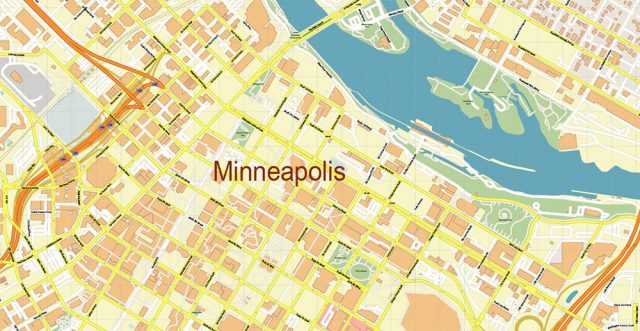 Minneapolis + Saint Paul Minnesota US Map Vector Accurate High Detailed ...