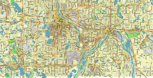 Minneapolis + Saint Paul Minnesota US Map Vector City Plan Low Detailed ...