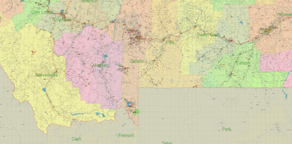 _Montana Full State US PDF Vector Map: Full Extra High Detailed (all ...