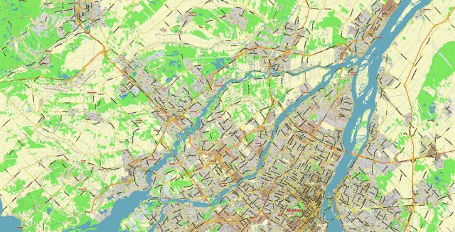 Montreal Quebec Canada PDF Vector Map: City Plan Low Detailed (for ...