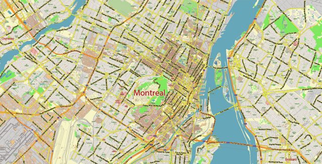 Montreal Quebec Canada Map Vector City Plan Low Detailed (for small ...