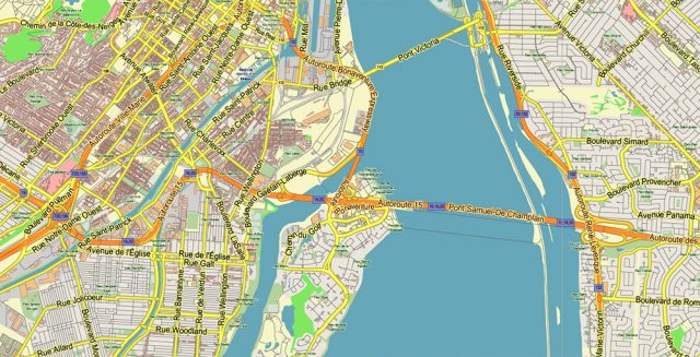 Montreal Quebec Canada PDF Vector Map: City Plan Low Detailed (for ...