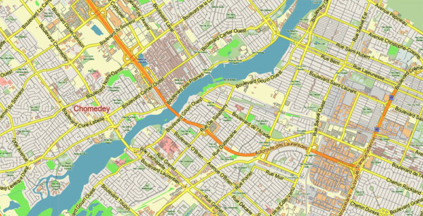 Montreal Quebec Canada Map Vector City Plan Low Detailed (for small ...