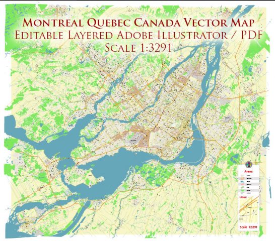 Montreal Quebec Canada PDF Vector Map: Accurate High Detailed City Plan ...