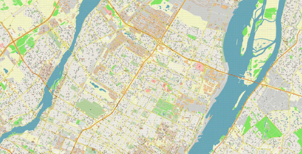 Montreal Quebec Canada PDF Vector Map: Accurate High Detailed City Plan ...