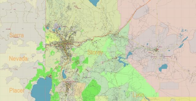 Nevada Full State US Vector Map: Full Extra High Detailed (all roads ...