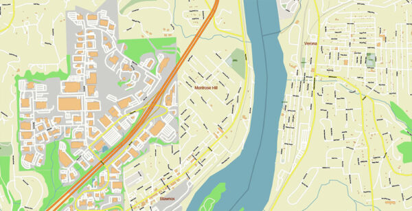 Pittsburgh Pennsylvania Metro Area Map Vector Accurate High Detailed ...