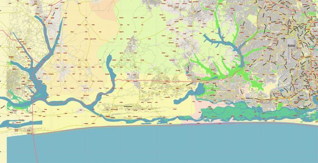 Lagos State, Nigeria PDF Vector Map: Full Extra High Detailed + Admin ...