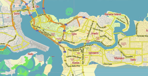 Lagos State, Nigeria PDF Vector Map: Full Extra High Detailed + Admin ...