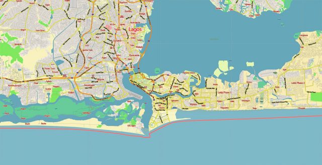 Lagos State, Nigeria PDF Vector Map: Full Extra High Detailed + Admin ...
