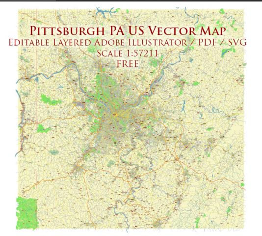 Pittsburgh Pennsylvania Us Vector Map Free Editable Layered Adobe
