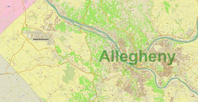 Pittsburgh Pennsylvania Metro Area Map Vector Exact State Plan High ...