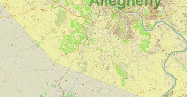 Pittsburgh Pennsylvania Metro Area Map Vector Exact State Plan High ...