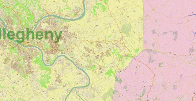 Pittsburgh Pennsylvania Metro Area Map Vector Exact State Plan High ...