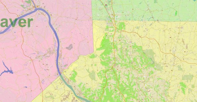 Pittsburgh Pennsylvania Metro Area Map Vector Exact State Plan High ...