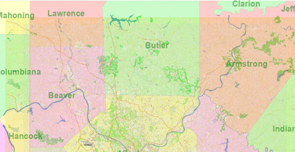 Pittsburgh Pennsylvania Metro Area Map Vector Exact State Plan High ...