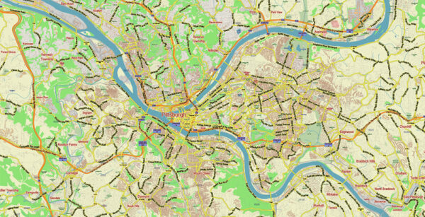 Pittsburgh Pennsylvania Metro Area PDF Vector Map: City Plan Low ...