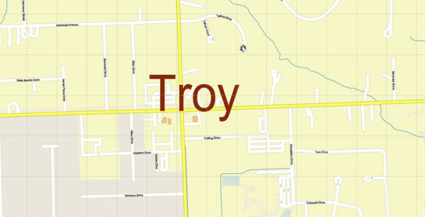 Troy Area, Michigan US PDF Vector Map Accurate High Detailed City Plan ...