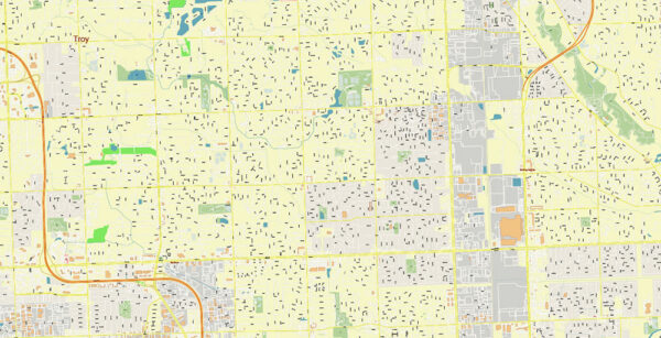 Troy Area, Michigan US PDF Vector Map Accurate High Detailed City Plan ...