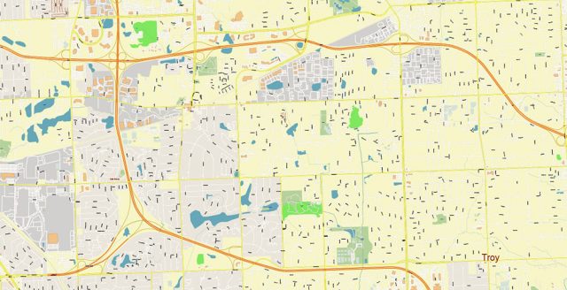 Troy Area, Michigan US PDF Vector Map Accurate High Detailed City Plan ...