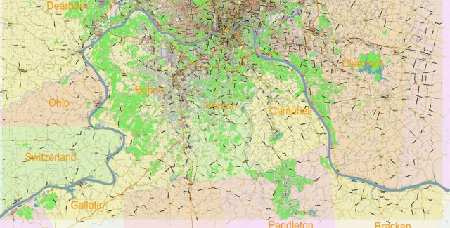 Cincinnati Ohio Metro Area US Map Vector Exact Low Detailed (for small ...
