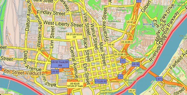 Cincinnati Ohio Metro Area US Map Vector Exact Low Detailed (for small ...
