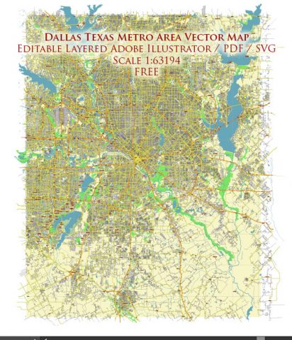 Dallas Texas US Vector Map Free Editable Layered Adobe Illustrator ...