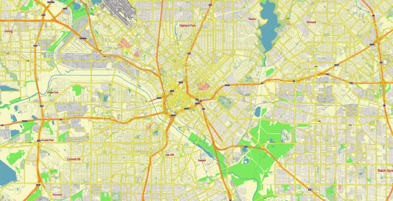 Dallas Texas US Vector Map Free Editable Layered Adobe Illustrator ...