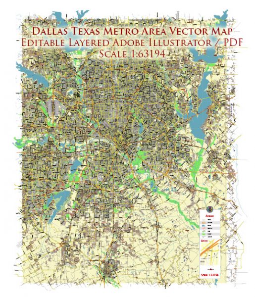 Dallas Texas US Map Vector City Plan Low Detailed (for small print size ...