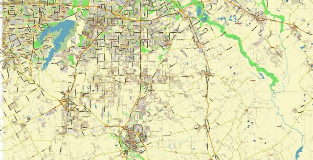 Dallas Texas US PDF Vector Map: City Plan Low Detailed (for small print ...