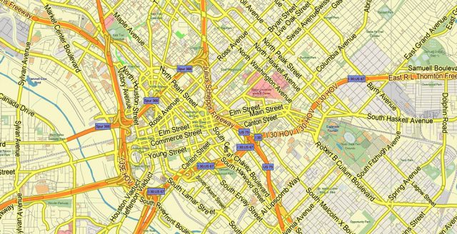 Dallas Texas US PDF Vector Map: City Plan Low Detailed (for small print ...