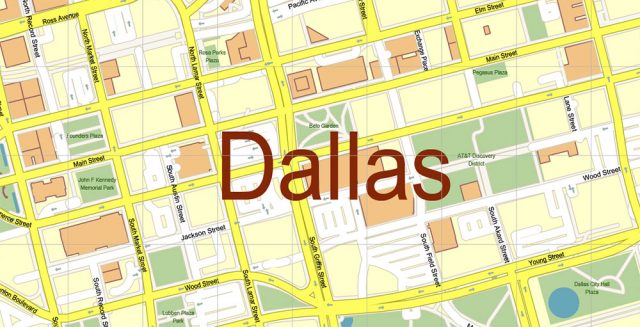 Dallas Texas US PDF Vector Map Metro Area Accurate High Detailed City ...