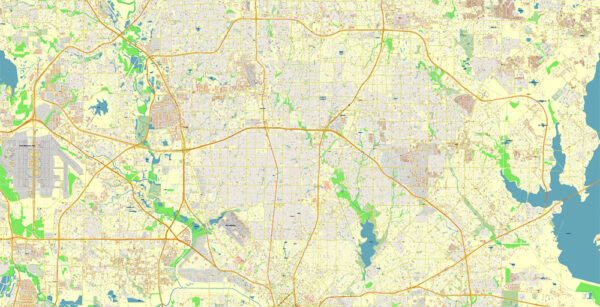 Dallas Texas US PDF Vector Map Metro Area Accurate High Detailed City ...