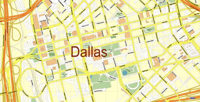 Dallas Texas US Map Vector Metro Area Accurate High Detailed City Plan ...