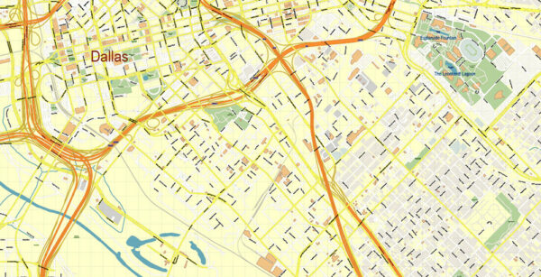 Dallas Texas US PDF Vector Map Metro Area Accurate High Detailed City ...