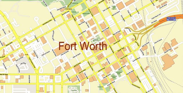 Fort Worth Texas US Map Vector Metro Area Accurate High Detailed City ...