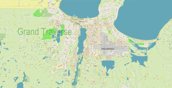 Leelanau County Michigan US Map Vector Exact High Detailed City Plan ...